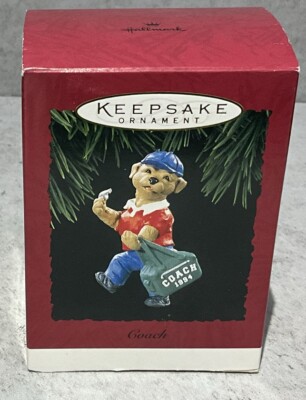 Hallmark 1994 Keepsake Ornament Coach Dressed Dog w Baseball Cap & Bag ...