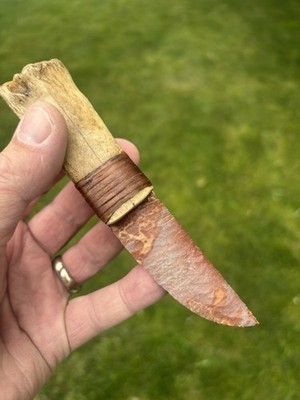 Stunning Buffalo Flint Knapped Bone Handle Knife Razor Sharp Edge Grady ...