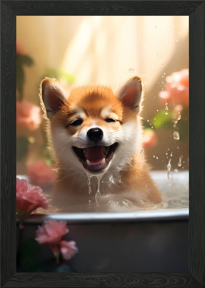 Shiba Inu Puppy Dog Water Framed Wall Art Poster Canvas Print Picture ...