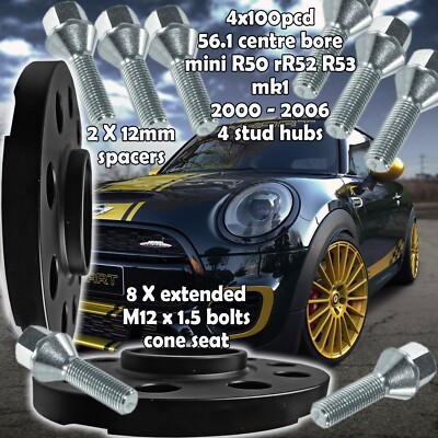12MM ALLOY WHEEL SPACERS + BOLTS 4X100 PCD 56.1MM fits MINI R50 R52 R53 ...