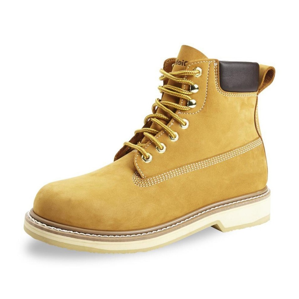 Soft Toe Nubuck Leather Work Boots - Wheat, PU Sole, Goodyear Welt ...