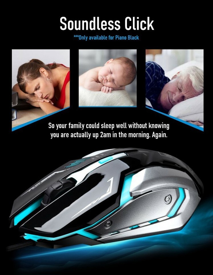 Gaming Mouse LED Breathing Fire 4 Button Silent USB Wired 1600 DPI ...