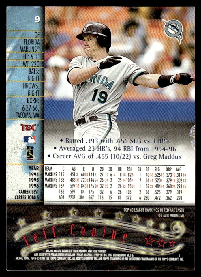 1997 Stadium Club Matrix Baseball Card Jeff Conine Florida Marlins #9 ...