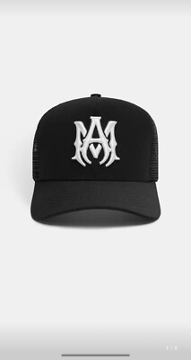 Amiri MA Logo Trucker Hat black and white brand new | eBay