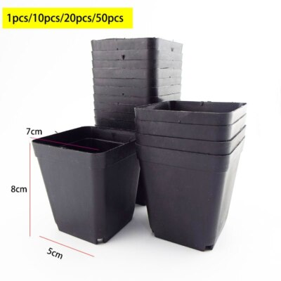 20/50X Black Plastic Plant Pot Square Flower Pots Home Office Decor ...