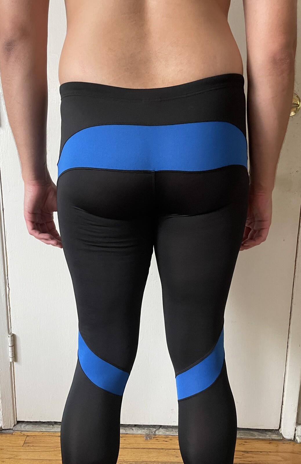 Men's Black & Blue Colorblock Size M Spandex Drawstring Compression ...