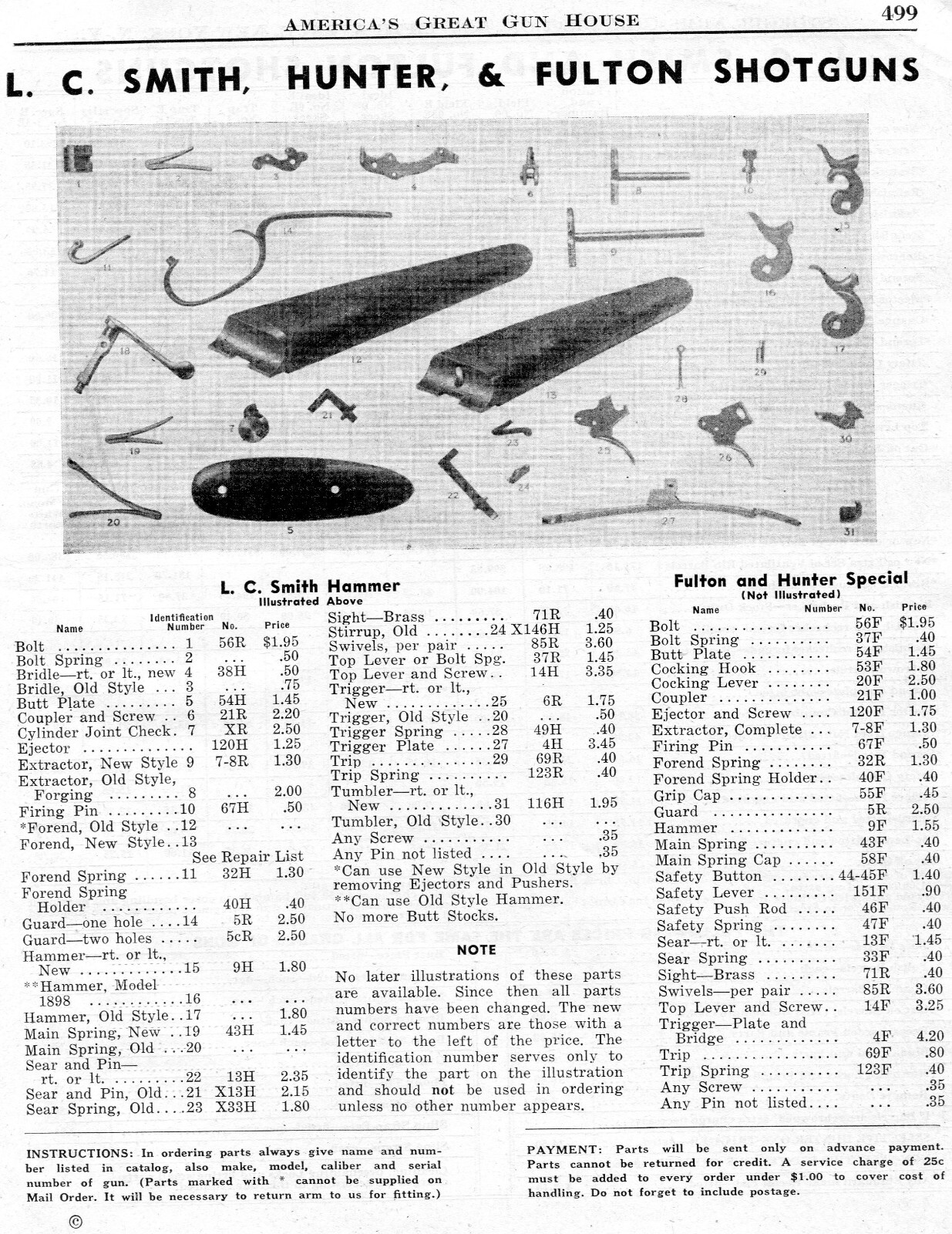 1949 Print Ad of LC Smith Hammer, Hunter & Fulton Shotgun Parts List | eBay