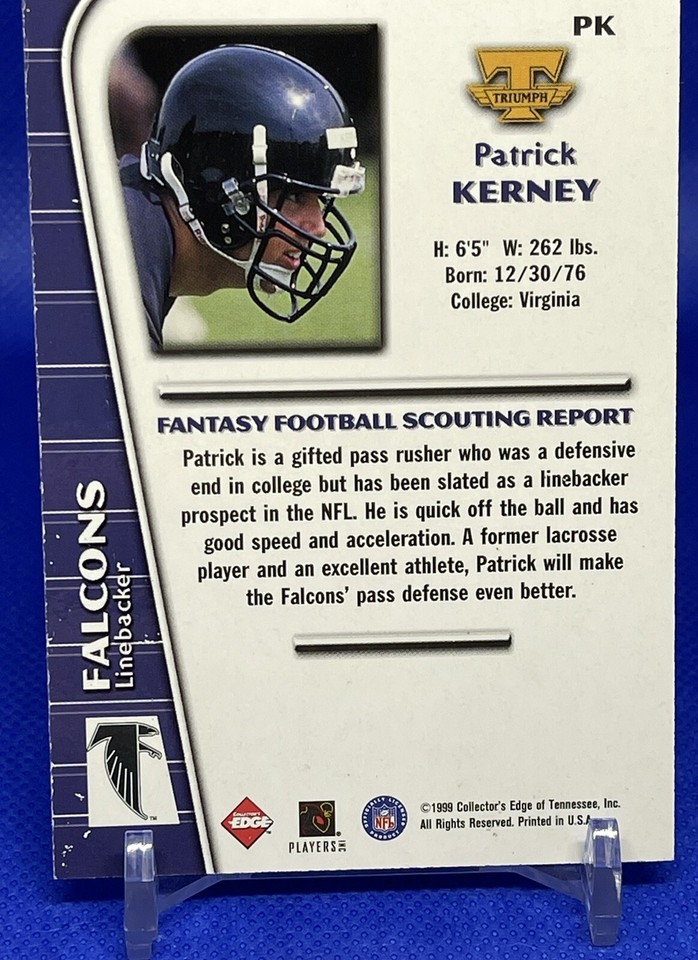 1999 COLLECTORS EDGE-TRIUMPH-PATRICK KERNEY AUTO-ROOKIE CARD- ATLANTA ...