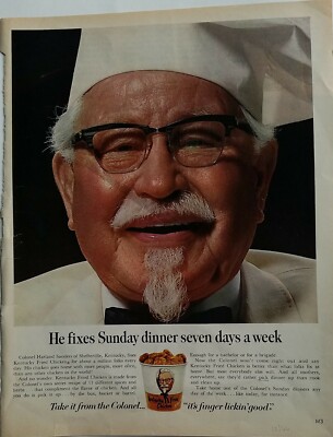 1966 Kentucky Fried Chicken Colonel Sanders fixes dinner 7 days a week ...