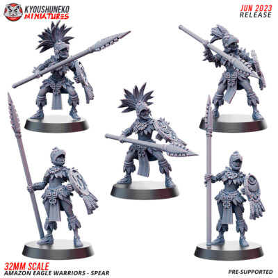Amazon Eagle Warriors Spear 6x Kyoushuneko Miniatures - Aztec Army ...