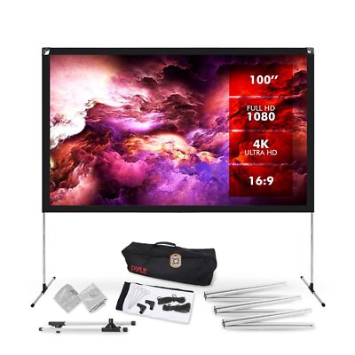 Pyle Projector Screen with Stand 100" 16 9 HD 4K Portable Lightweight ...