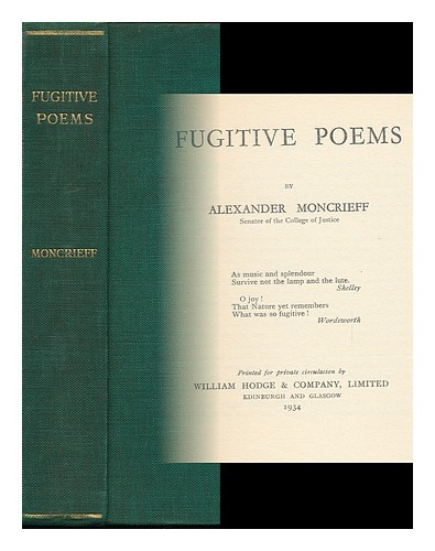 MONCRIEFF, ALEXANDER Fugitive Poems 1934 First Edition Hardcover | eBay