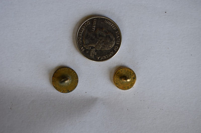 2 EARLY FLAT BRASS GLOD GILT TRADE BUTTONS, FOUND IN A OLD CROW ...