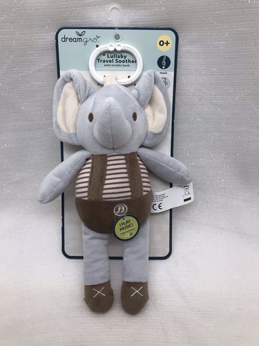 Dream Gro Lullaby Soother Baby Toy Elephant Plush w/ Clip Blue Brown ...