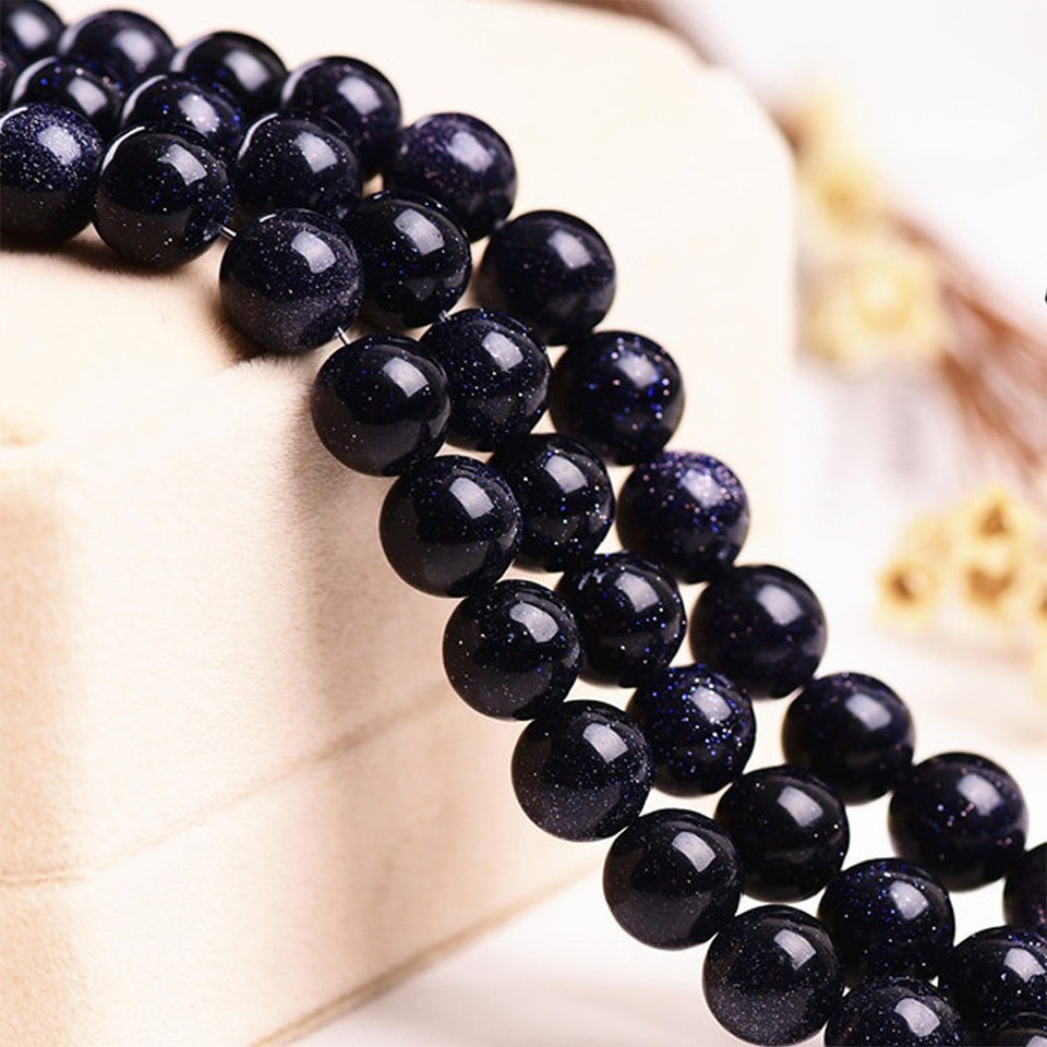 48 Pcs Blue Sandstone Beads Round Polished Smooth 8 mm String Beads for ...