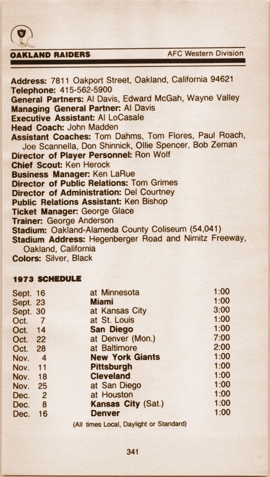 1973 Oakland Raiders & Pittsburgh Steelers Schedule – NFL Vintage ...