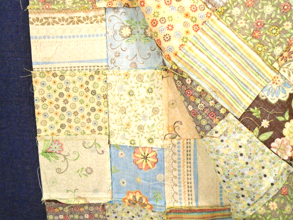 Patchwork Green Brown Blue Cream Rust Throw Blanket Quilt Top 47x55" | eBay