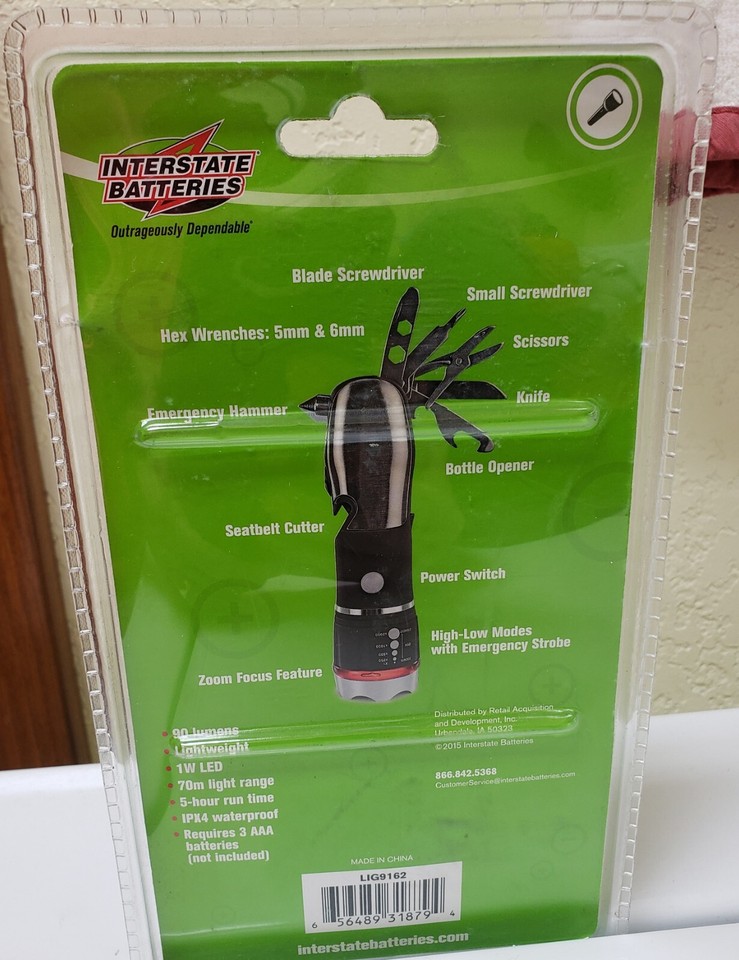 Multi-Tool Flashlight 8 Tools, Zoom Focus, Interstate Batteries Brand ...