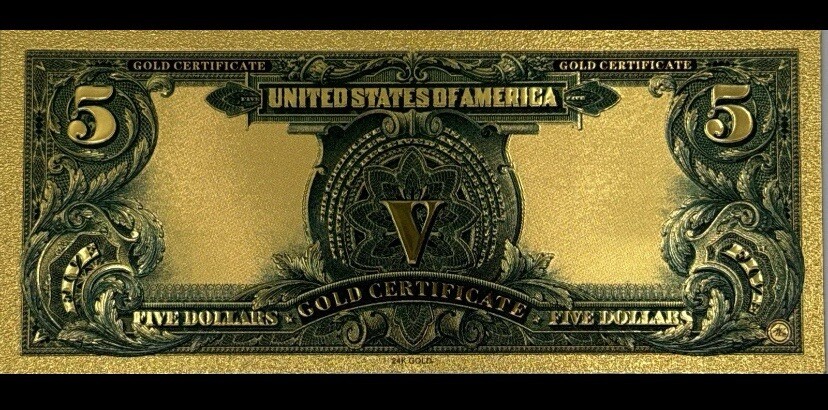 AMAZING MINT 1899 SILVER CERTIFICATE》 CHIEF $5 Rep.*GOLD UNIQUE ...