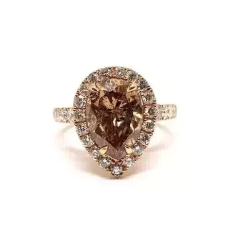 14k Yellow Gold Plated 4.00 Ct Pear Lab-Created Chocolate Engagement ...