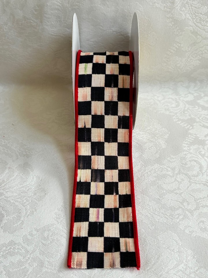 (1 Yard) Mackenzie Childs COURTLY CHECK (Red) 2" Wide Wire RIBBON New ...