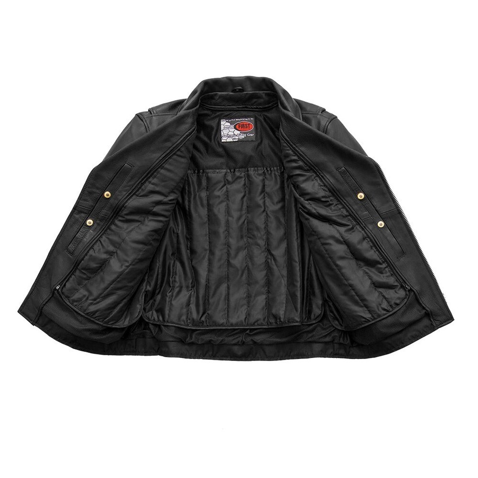 Mens concealed carry Leather Jacket Black 3XL zip liner First Mfg Co ...