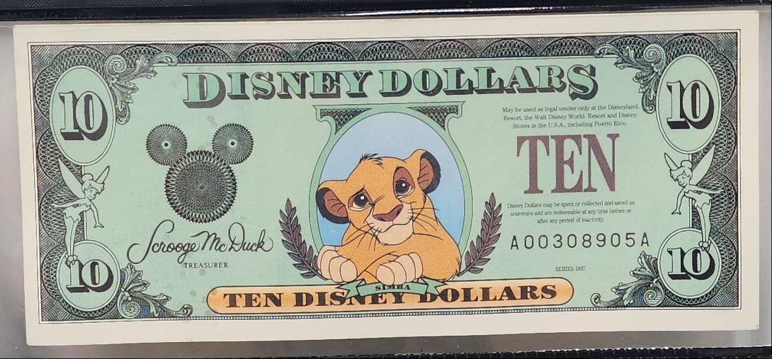 SIMBA 1997 WALT DISNEY WORLD DISNEY DOLLARS TEN DOLLARS Q2091 | eBay