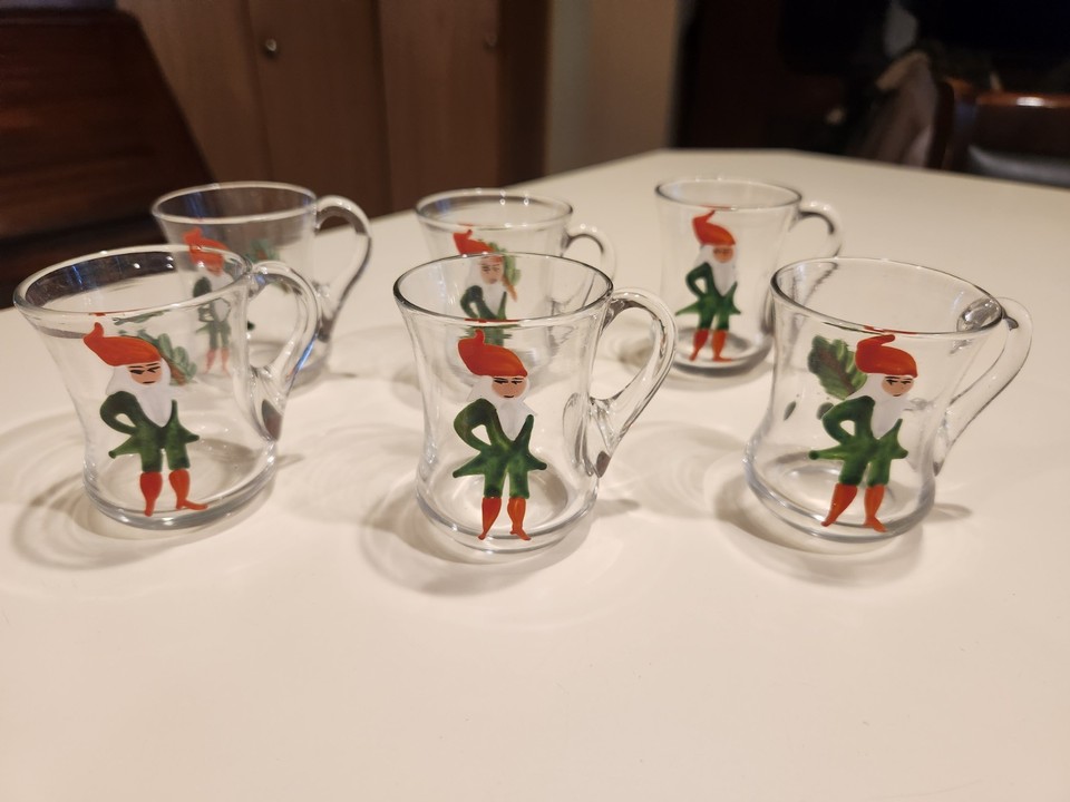 Set of 6 Christmas Gnomes Shot Grog Glasses Hand Painted Sweden | eBay