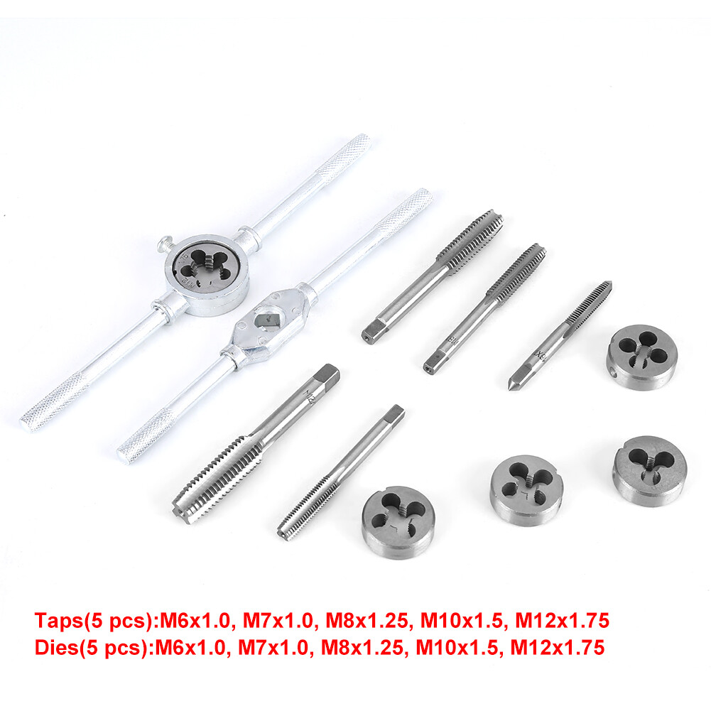 12pcs/set M6-M12 Screw Nut Thread Taps Dies With Wrench Handle Hand ...