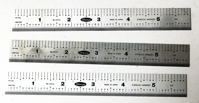 Three No. 3202A Shinwa 6" Machinist Rules 5R 32nds 64ths 10ths 100tha ...