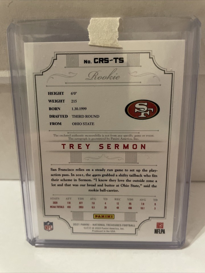 2021 NATIONAL TREASURES AUTO JERSEY TREY SERMON ROOKIE CARD #31/99 ...