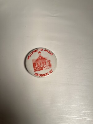 Vntg 1987 Family Reunion Welcome to Angus Button Pin Metal Ontario ...