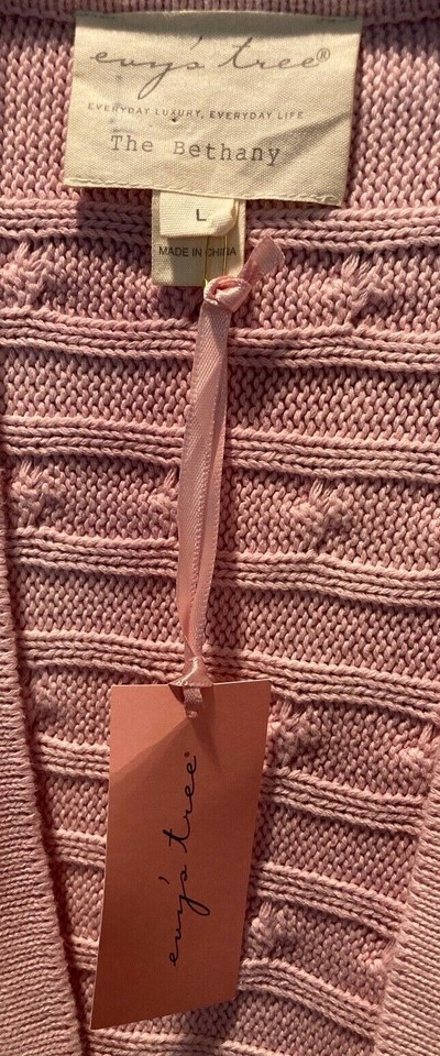 NEW Evy's Tree "The Bethany" Cable Knit Cotton Cardigan Blush Sz L NWT ...
