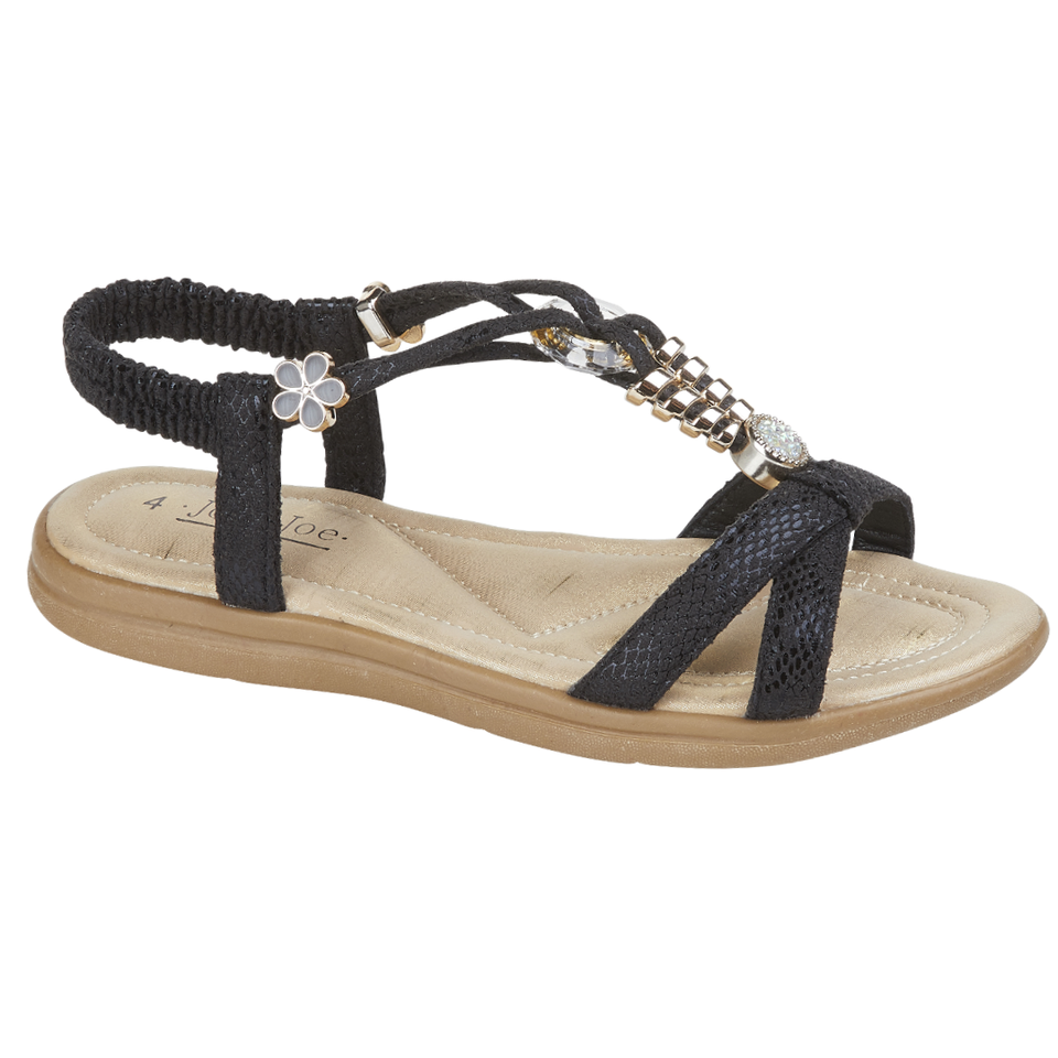 Jo & Joe Ladies Open Toe Elastic Slingback Slip On Strappy T-bar Flat ...