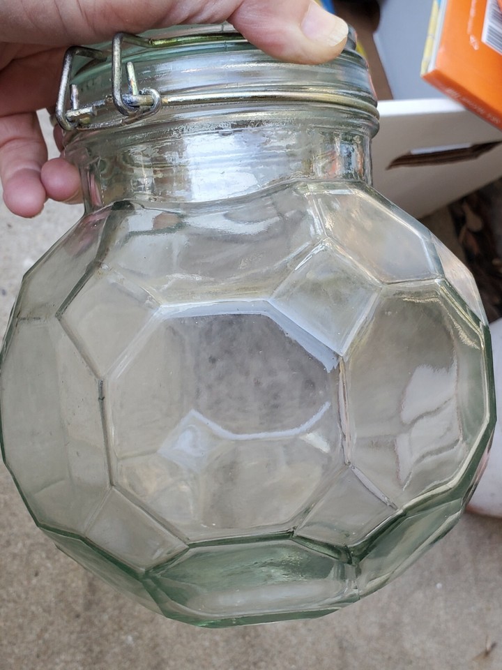 VINTAGE MASON Style ROUND Honeycomb shape CANNING JAR - with glass LID ...