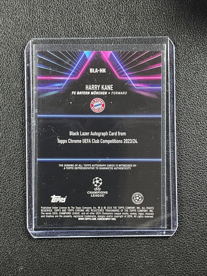 HARRY KANE 2023-24 TOPPS CHROME UCC BLACK LAZER MAGENTA REFRACTOR AUTO ...