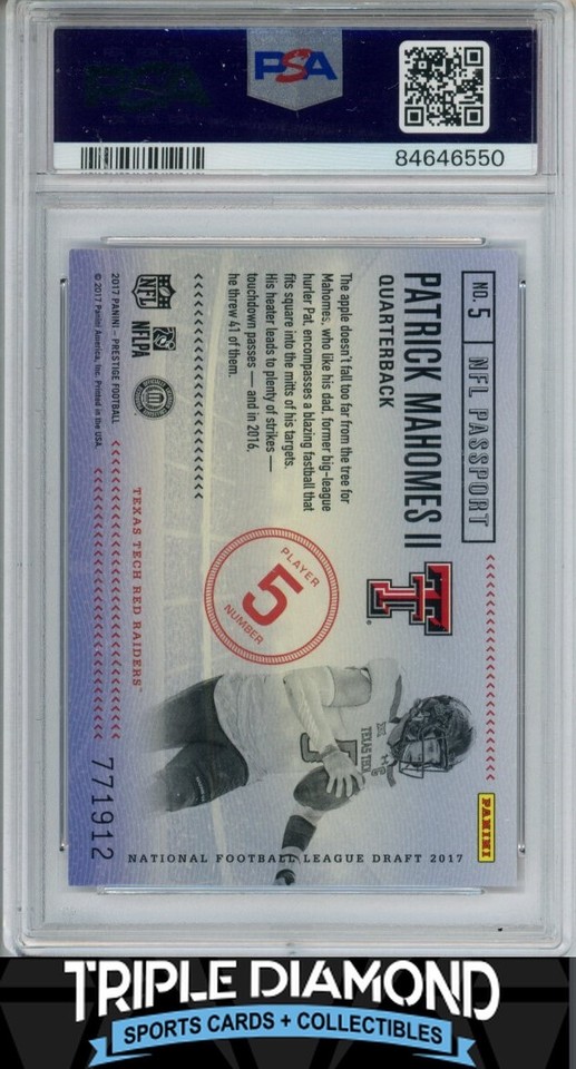 2017 Panini Prestige Patrick Mahomes II Rookie NFL Passport PSA 10 P673 ...