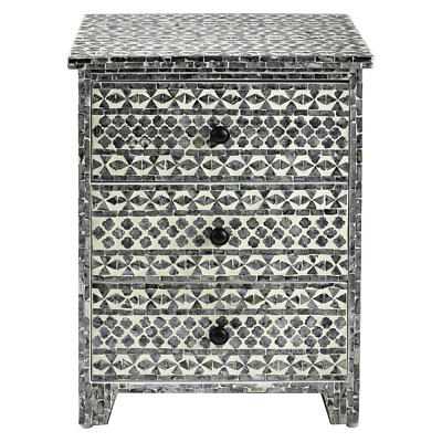 Santa Fe Sea Shell Inlay Side Table Bedside Table Dark Grey Ivory 35cm ...
