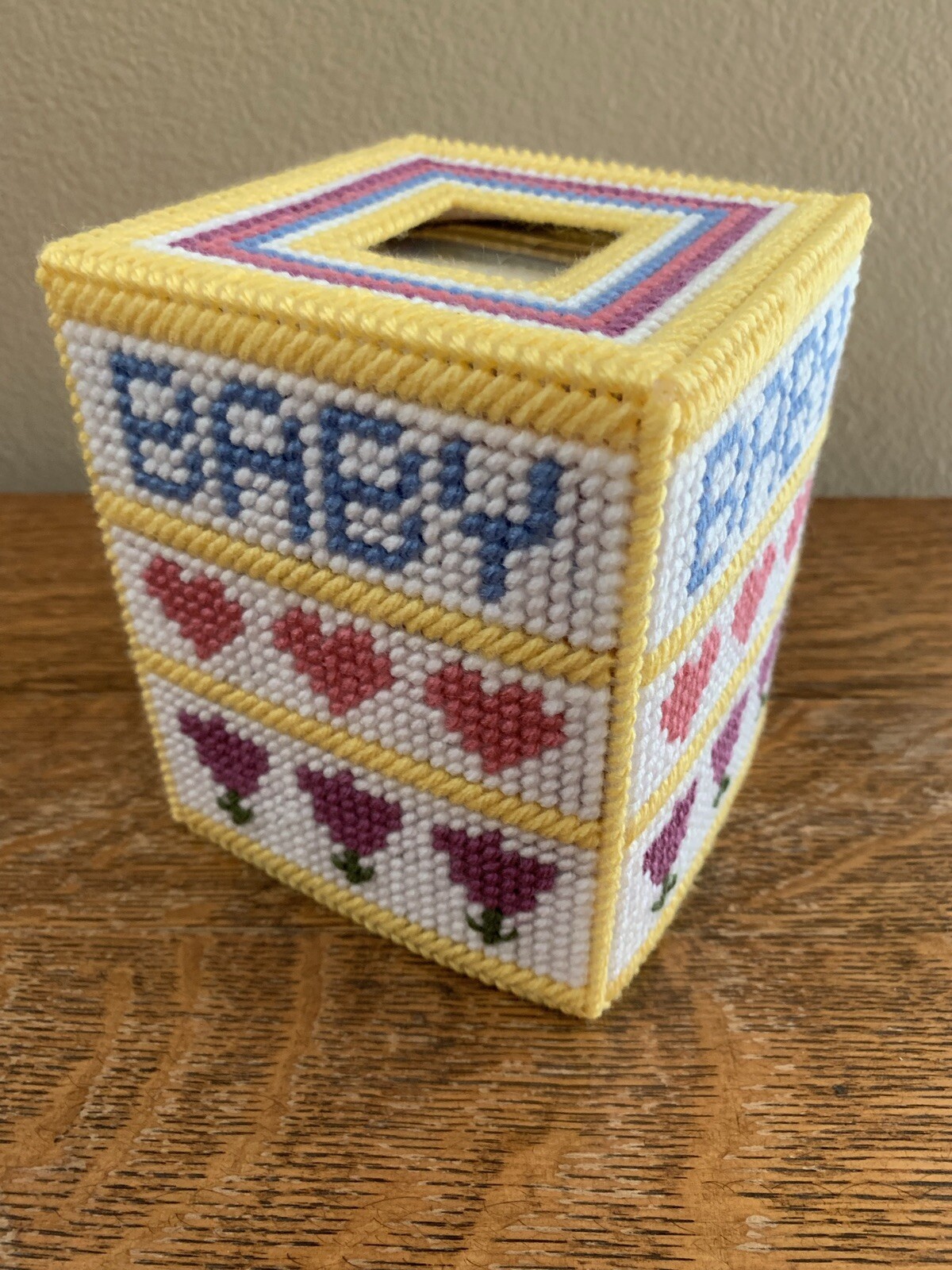 Handmade Needlepoint Plastic Canvas Tissue Box Cover - Baby Motif | eBay