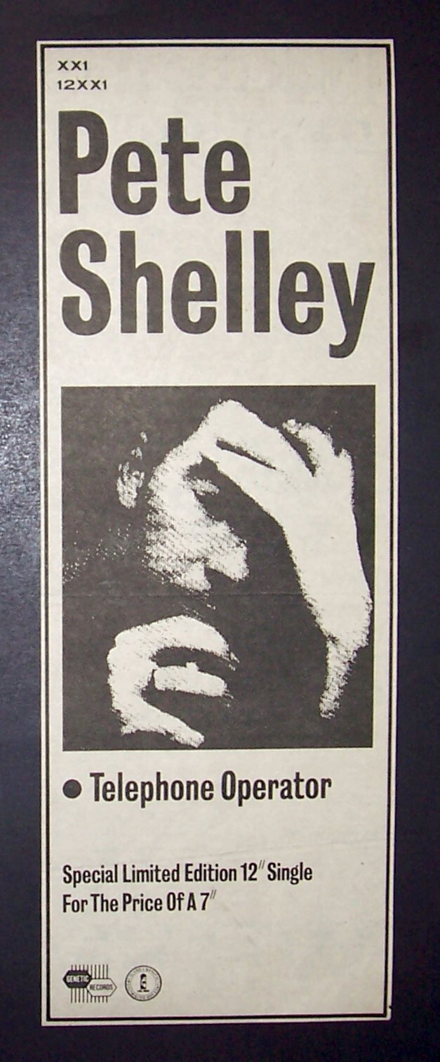 Pete Shelley Telephone Operator 1983 Small Poster Type Ad, Advert ...