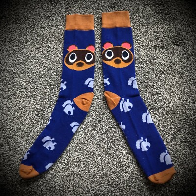 TOM NOOK ANIMAL CROSSING SOCKS dark blue brown raccoon nintendo video ...