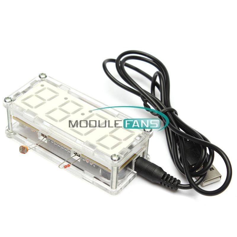 4-Digit LED Digital Electronic Clock DIY Kit Light Control Case Red ...