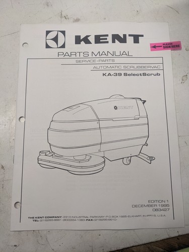 KENT PARTS LIST BOOK MANUAL KA-39 SPARE 1995 SCRUBBER AUTOMATIC ...