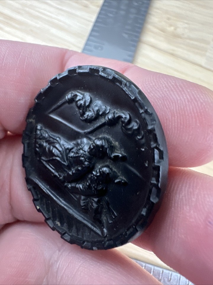 Rare Victorian Deknatel Black Glass Button Tobogganing Sledding At ...