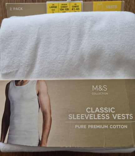 Marks & Spencer 2 Pack Pure Cotton Sleeveless Vests White Large 41-43 ...