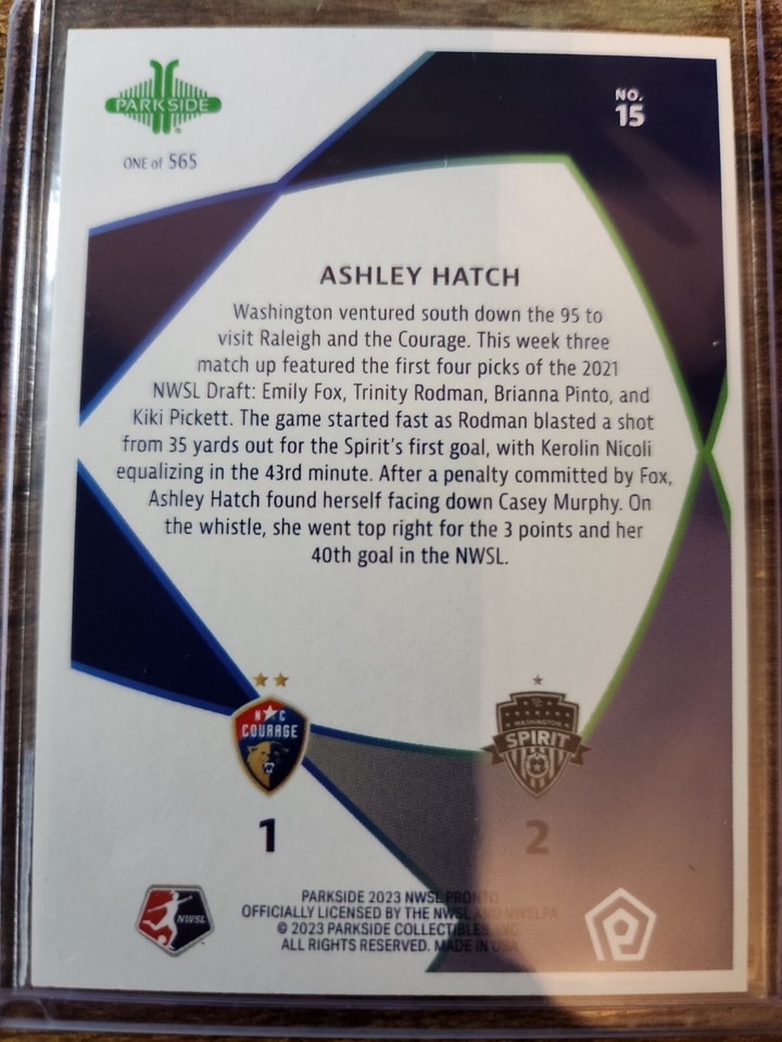 2023 Parkside Pronto NWSL Ashley Hatch Smashley from the Mark /565 SP ...