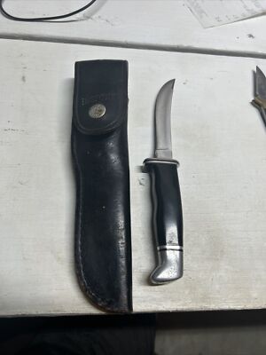 VTG BUCK 118 USA 4 3/8" FIXED BLADE KNIFE W/ORIG SHEATH--NICE USED COND ...