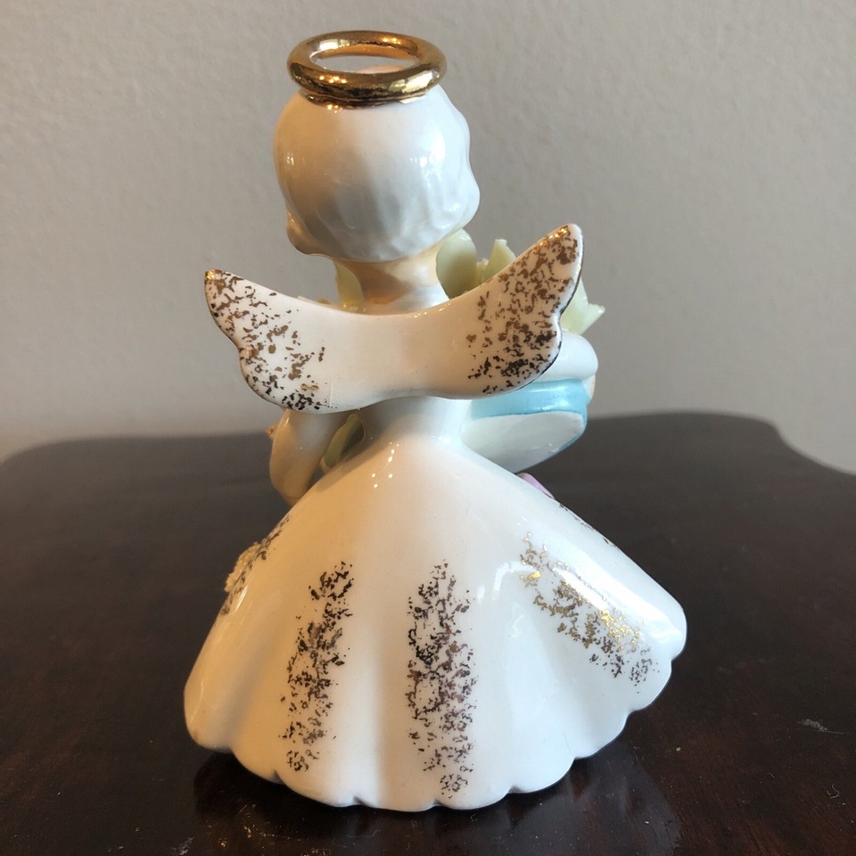 Lefton March Birthday Angel Figurine Daffodil Aquamarine 489 Vintage | eBay