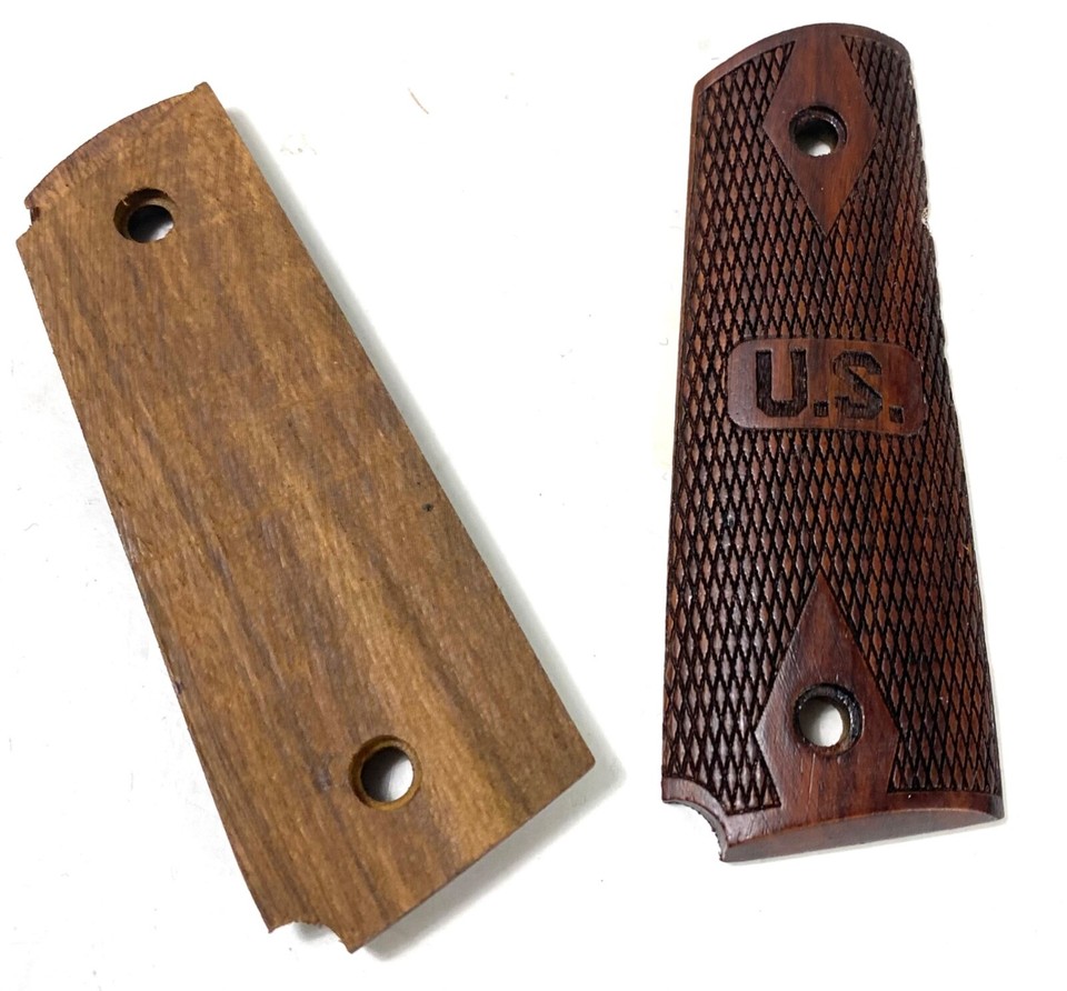 WWII WWI US ARMY COLT M1911 M1911A1 .45 WOODEN PISTOL GRIPS- "US" ARMY ...