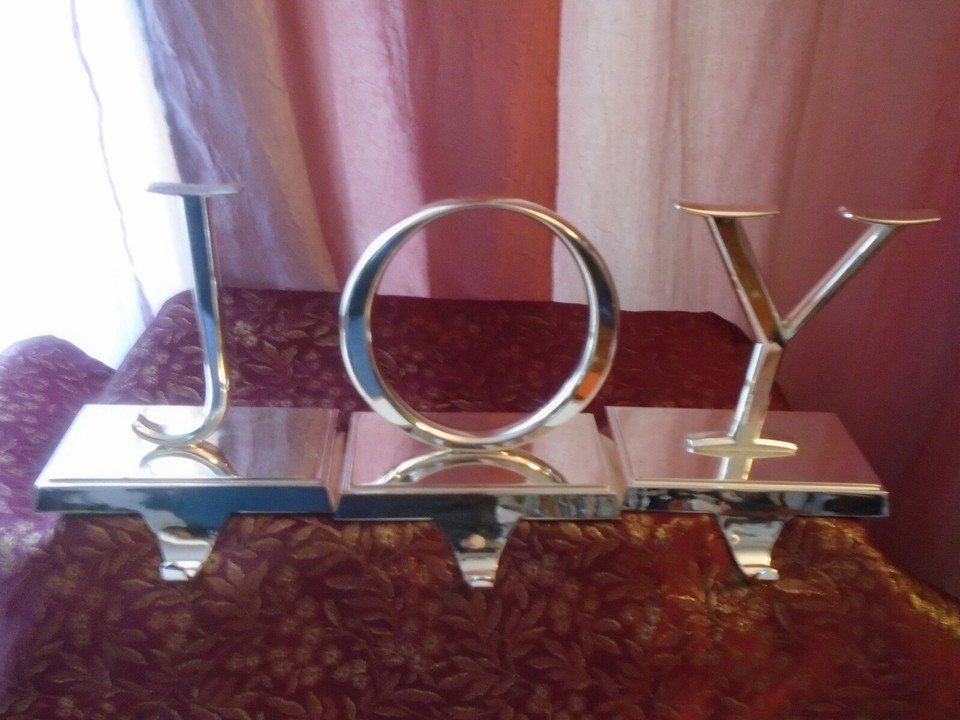 Pottery Barn JOY Word Silver Plate Xmas Mantel Hook Stocking Holder ...